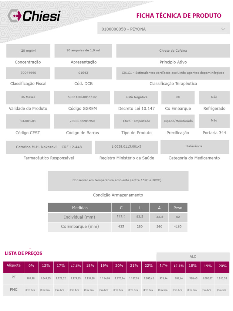 Ficha de Produto - Peyona | PDF