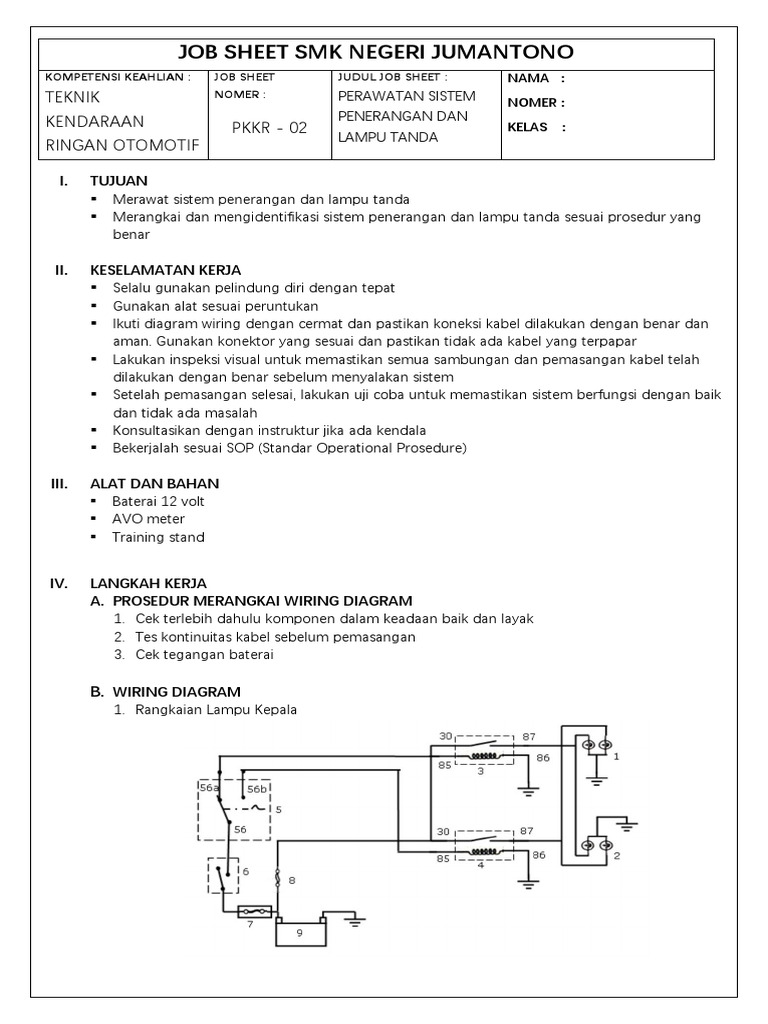 Job Sheet Wiring Lampu Kelas Xi | PDF