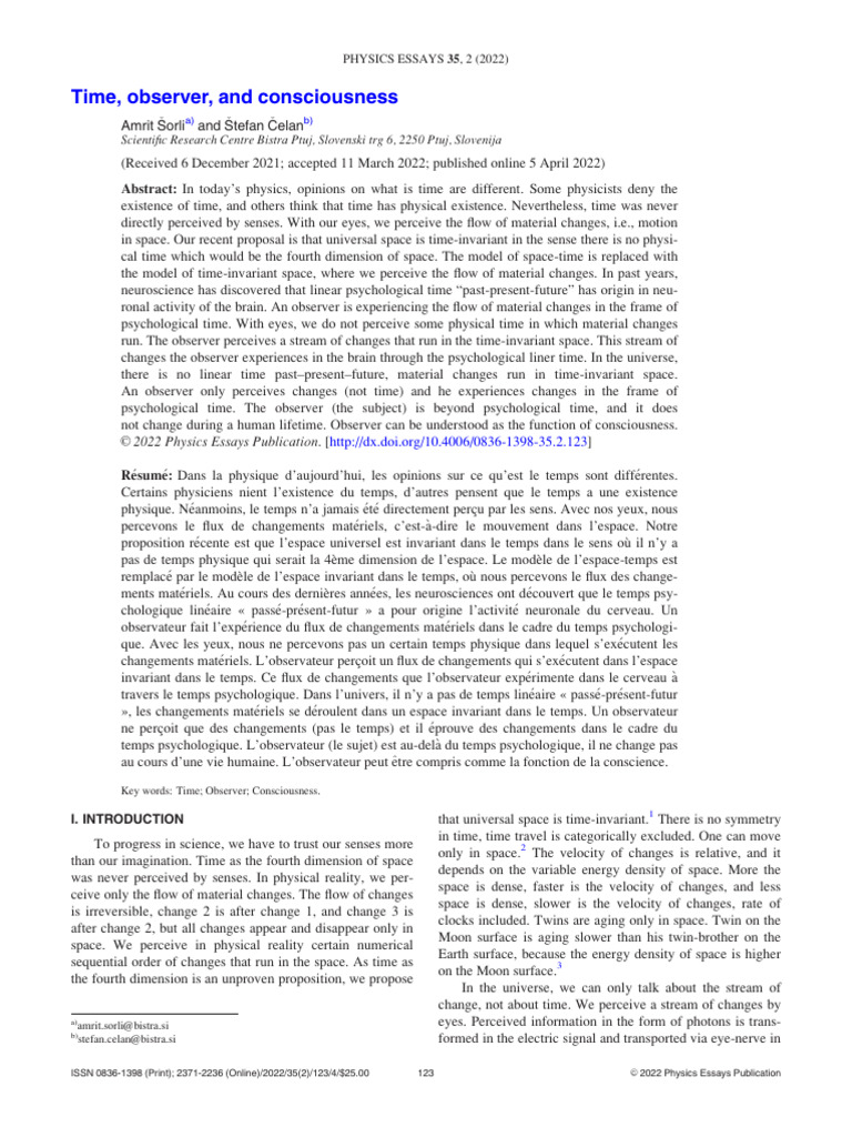 Time Observer Consciousness 8 | PDF