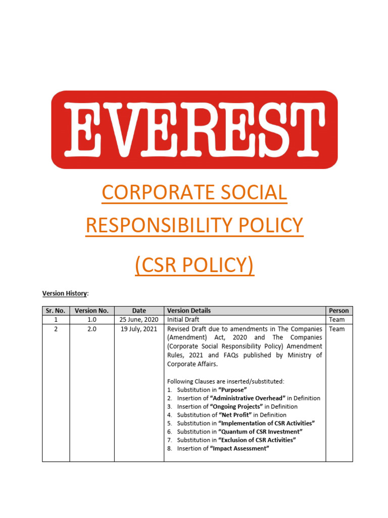 Corporate-Social-Responsibility-Policy-EFPPL | PDF