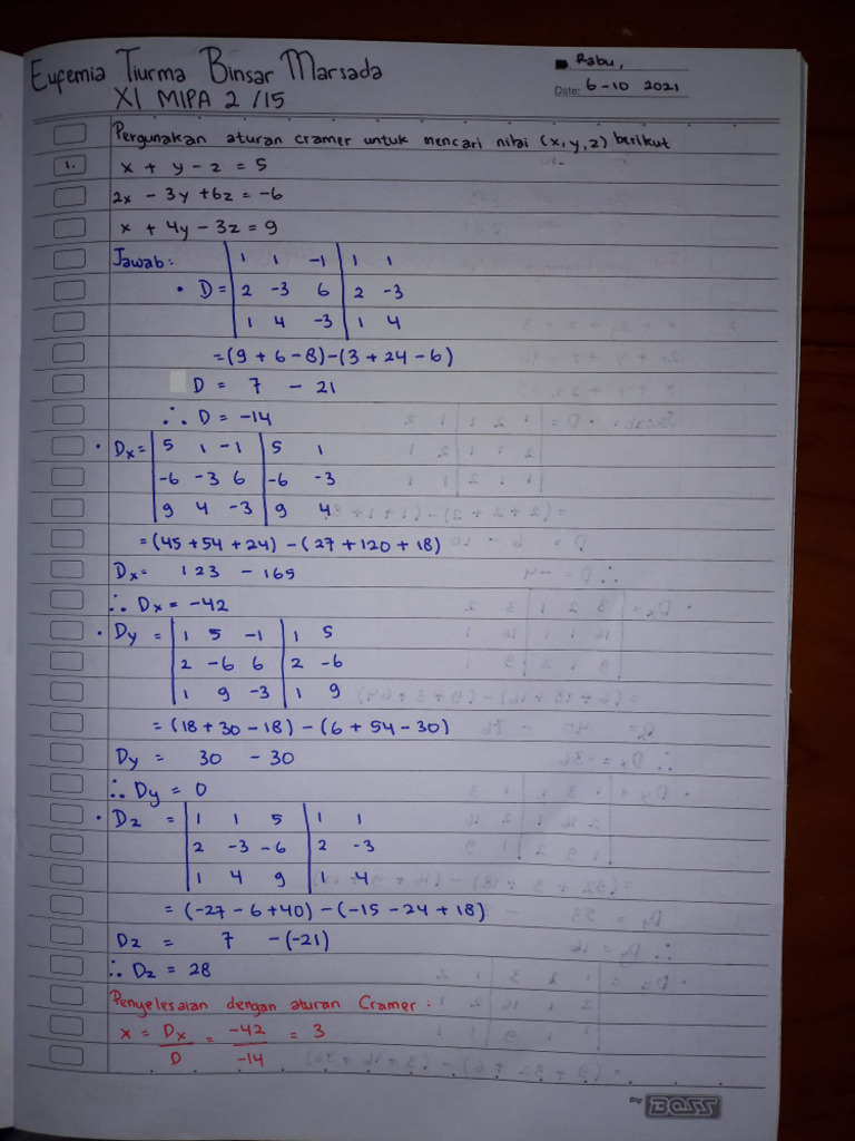 Eufemia Tiurma XI MIPA 2 Tugas MTK A Cramer-Dikompresi | PDF