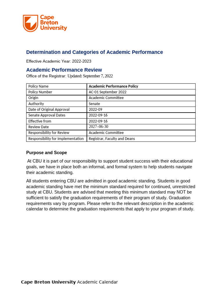 Determination and Categories of Academic Standing | PDF