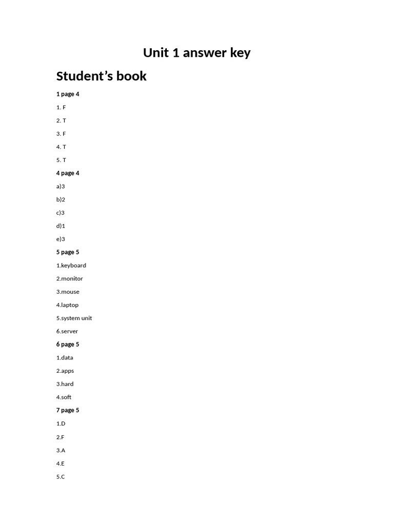 Unit 1 Answer Key | PDF | Games & Activities | Teaching Methods & Materials