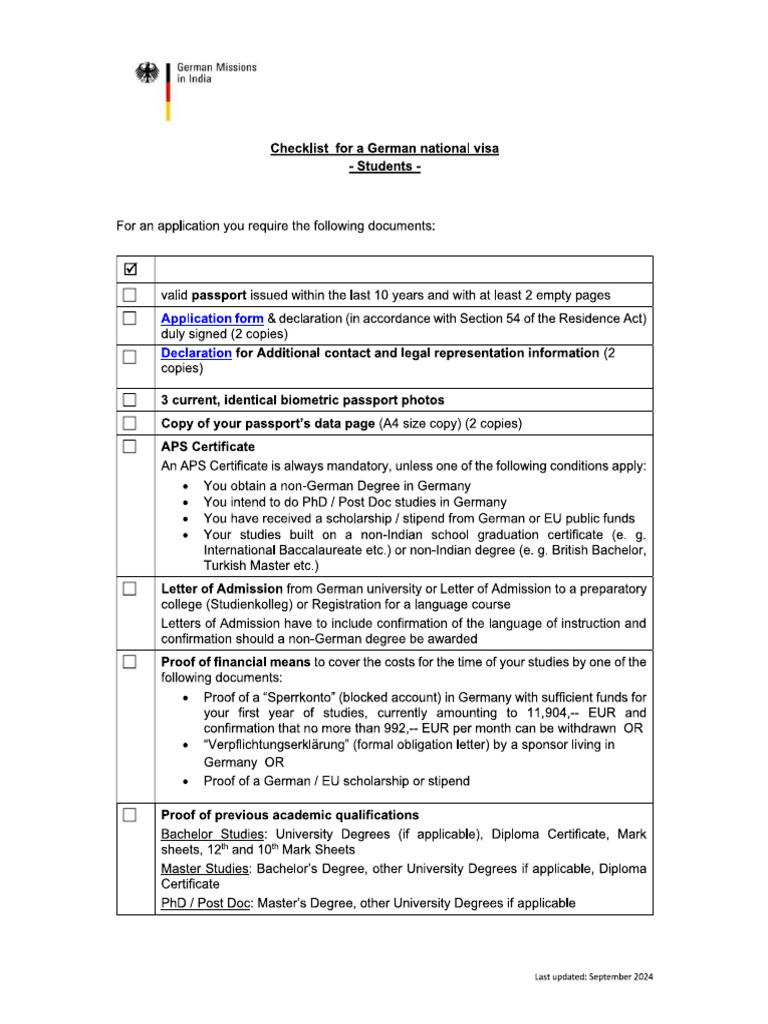 VFS Checklist - Official Website | PDF