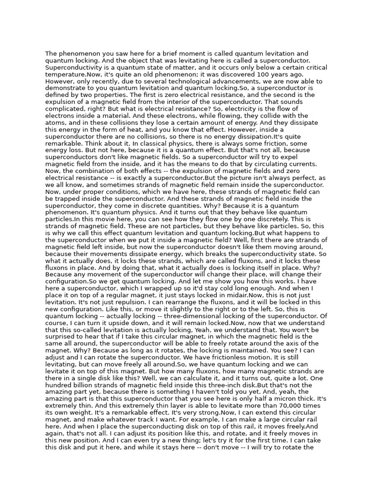 The Phenomenon You Saw Here For A Brief Moment Is Called Quantum Levitation and Quantum Locking ...