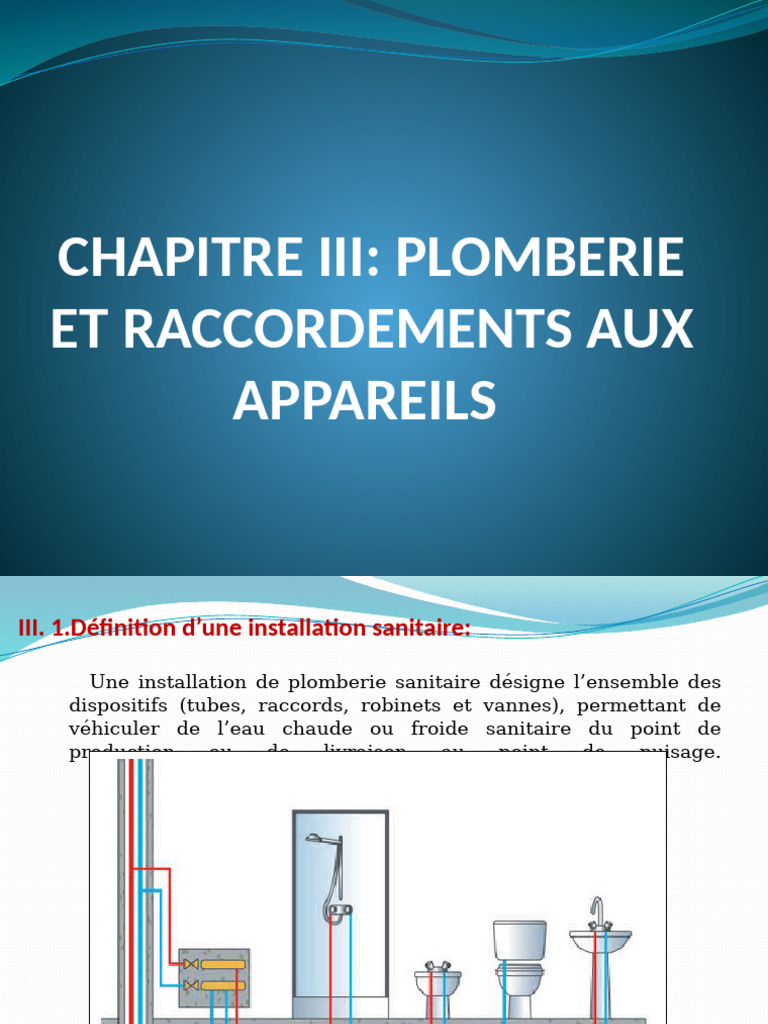 CHAPITRE III Plomberie Et Raccordements Aux Appareils | PDF