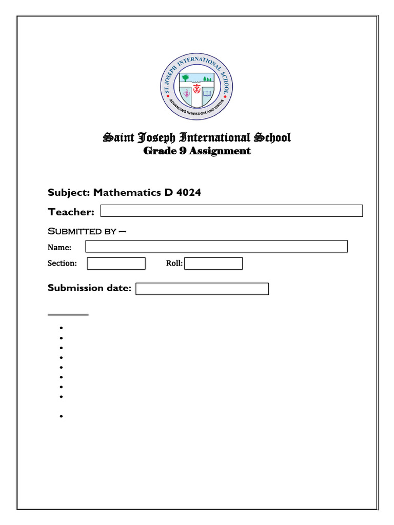 Assignment - Mathematics D - Grade 9 | PDF Assignment - Mathematics D - Grade 9 | PDF