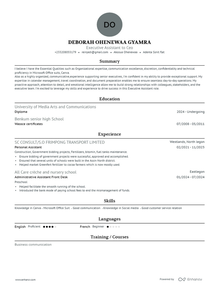 Deborah Ohenewaa Gyamra Resume | PDF | Career & Growth