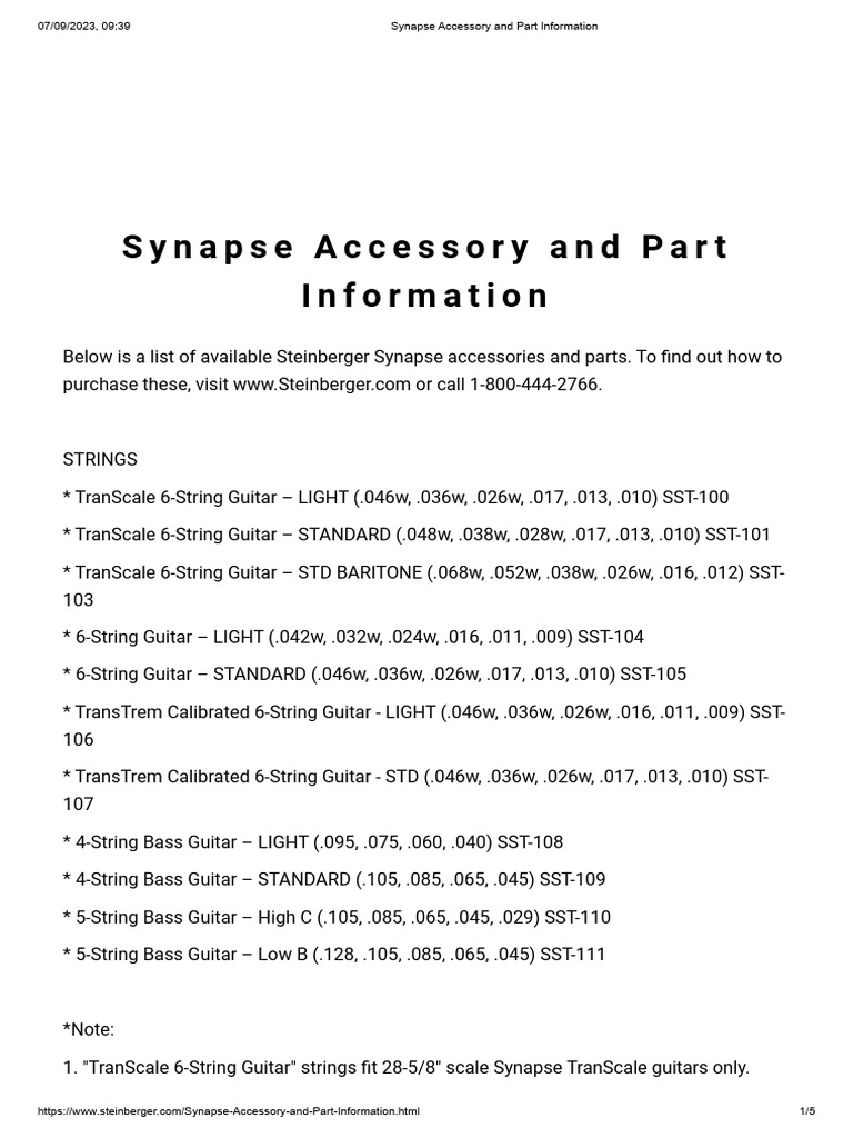 Synapse Accessory and Part Information | PDF