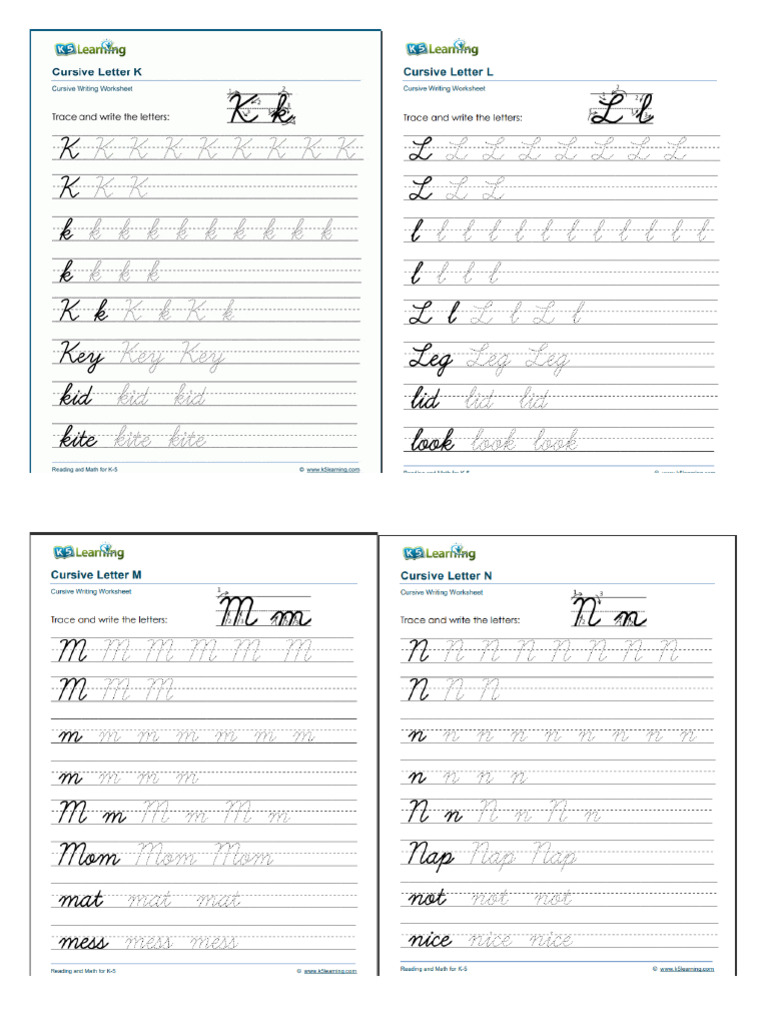 Cursive Worksheet K-N | PDF