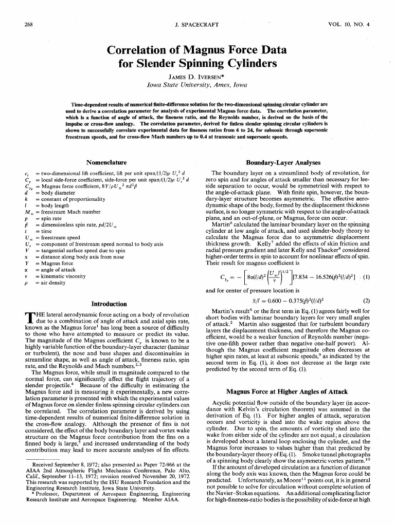 Iversen1973 - Magnus Force Coefficient | PDF