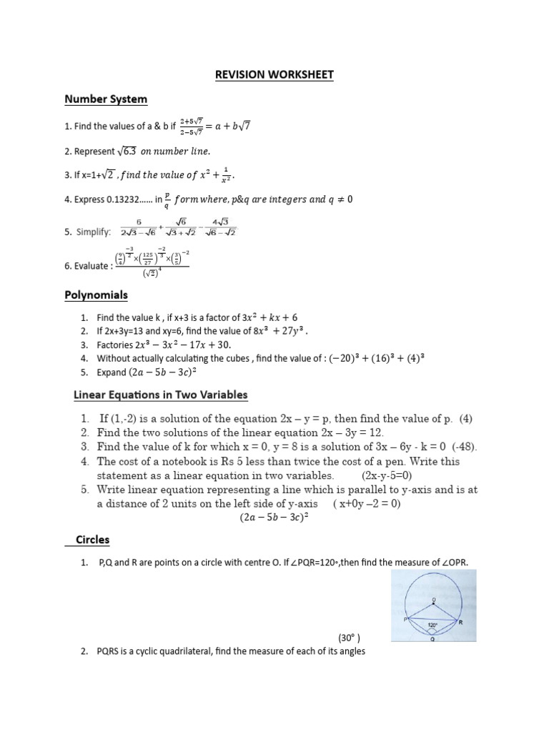 Grade9 Revision Worksheet New | PDF