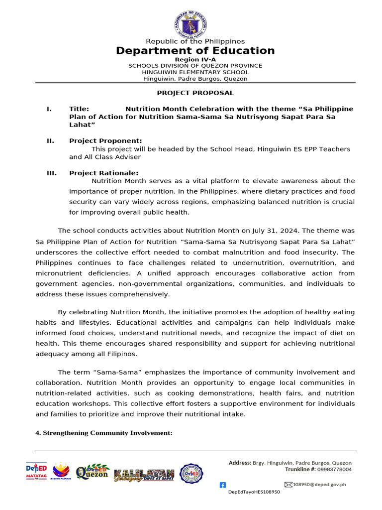 Project Proposal - Nutrition Month Celebration | PDF