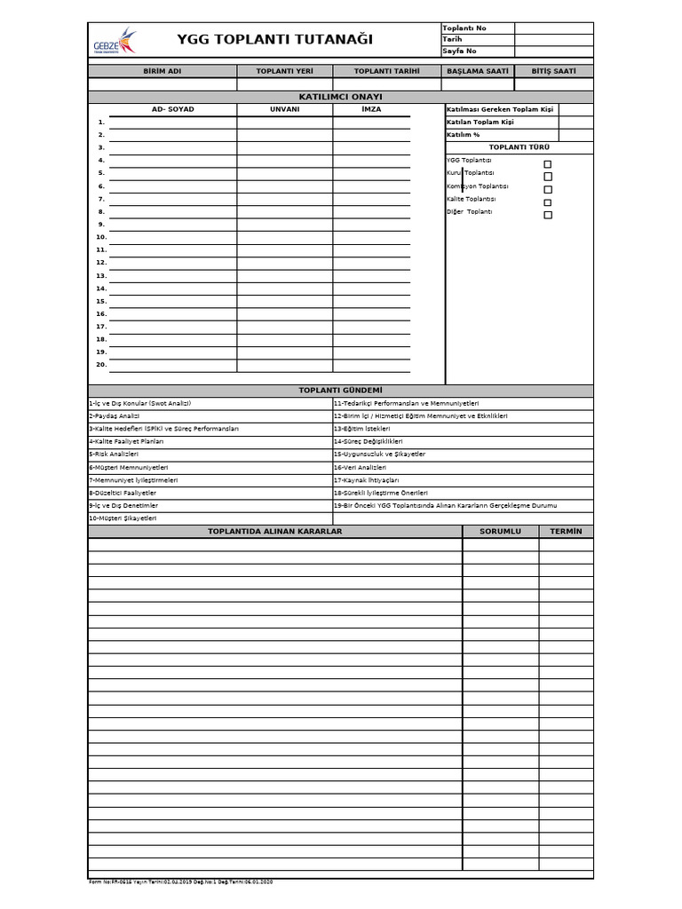FR-0515 YGG Toplant Tutana Formu R1 | PDF