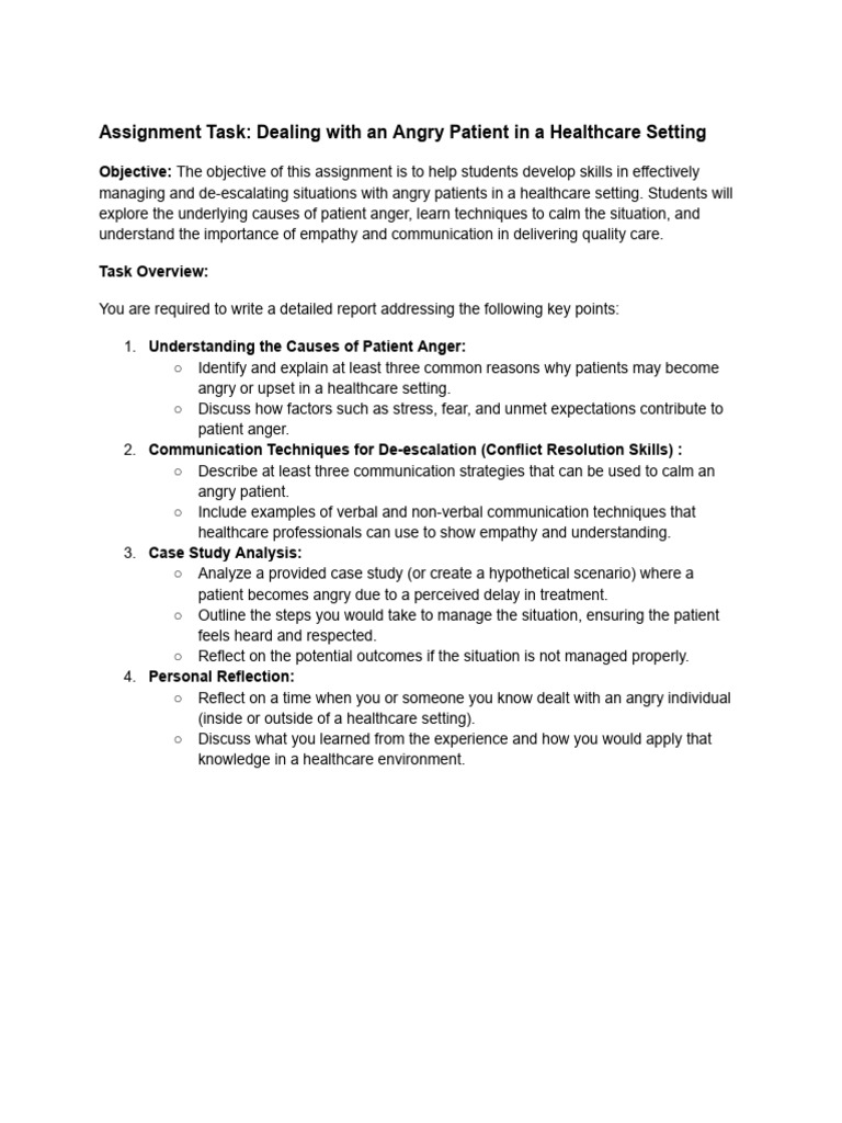 Assignment Task - Dealing With An Angry Patient in A Healthcare Setting ...