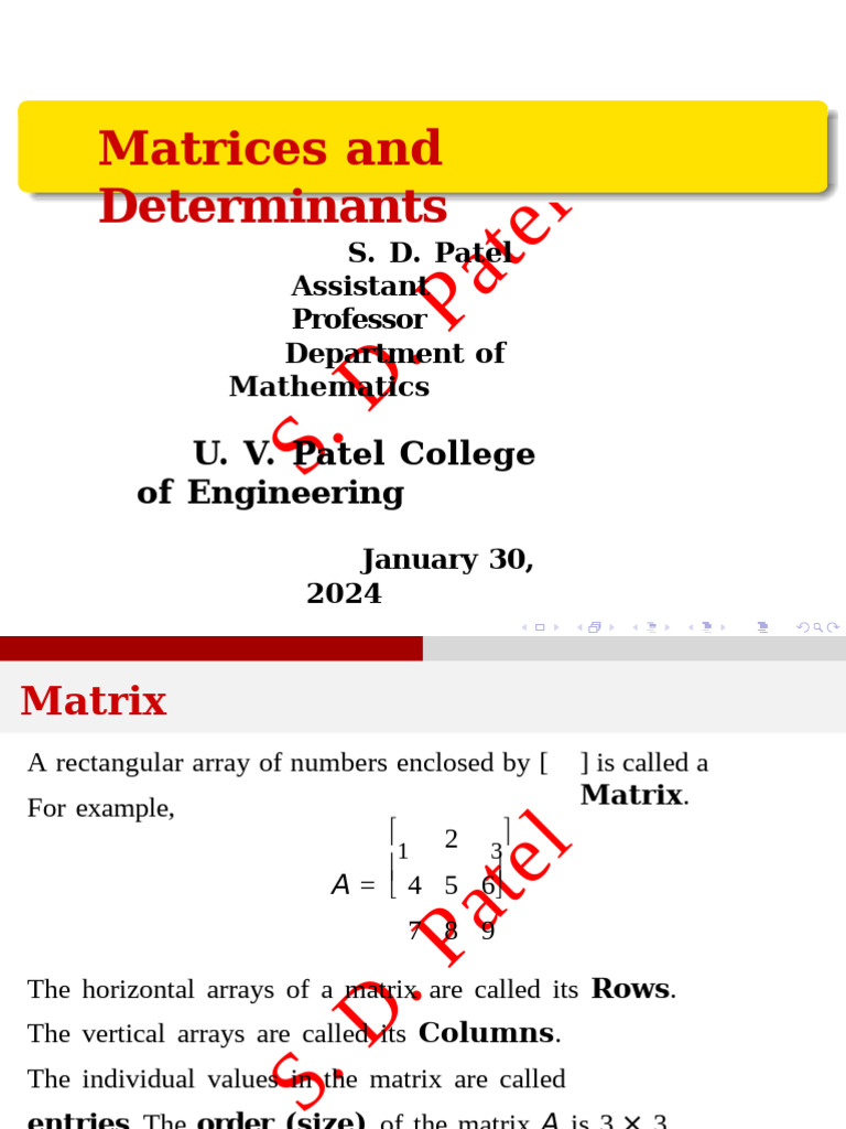 Basics of Matrices and Determinants | PDF | Matrix (Mathematics) | Mathematical Objects