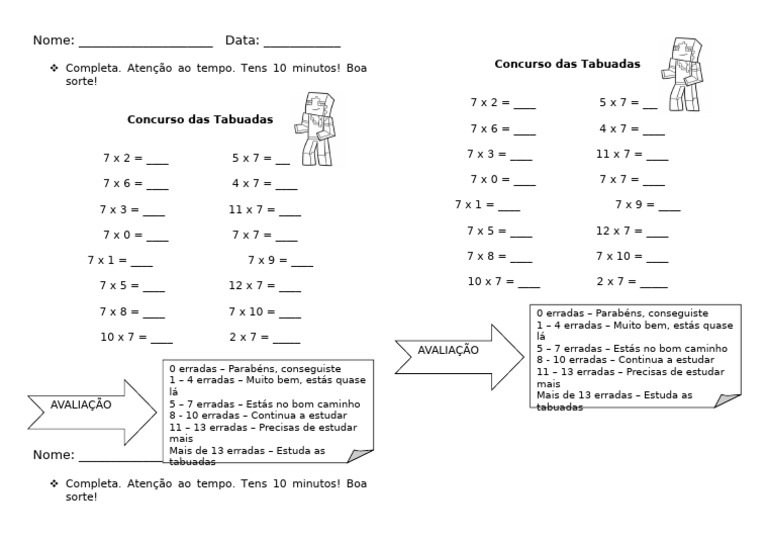 Concurso Das Tabuadas A5.doc TABUADA 7 | PDF