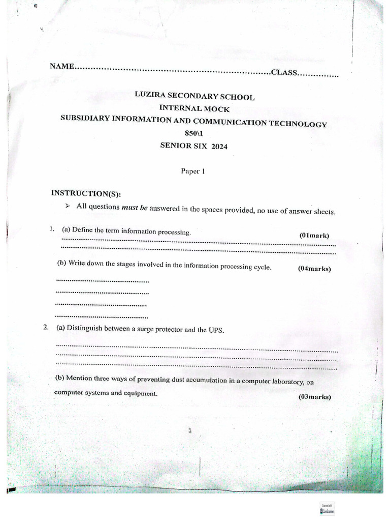 Ict Paper 1 Internal Mock | PDF