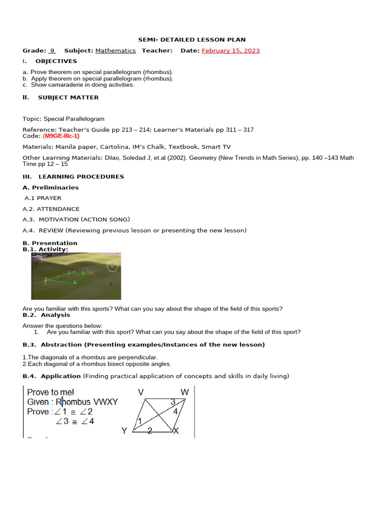 Rhombus Theorems for Grade 9 | PDF | Teaching Methods & Materials ...