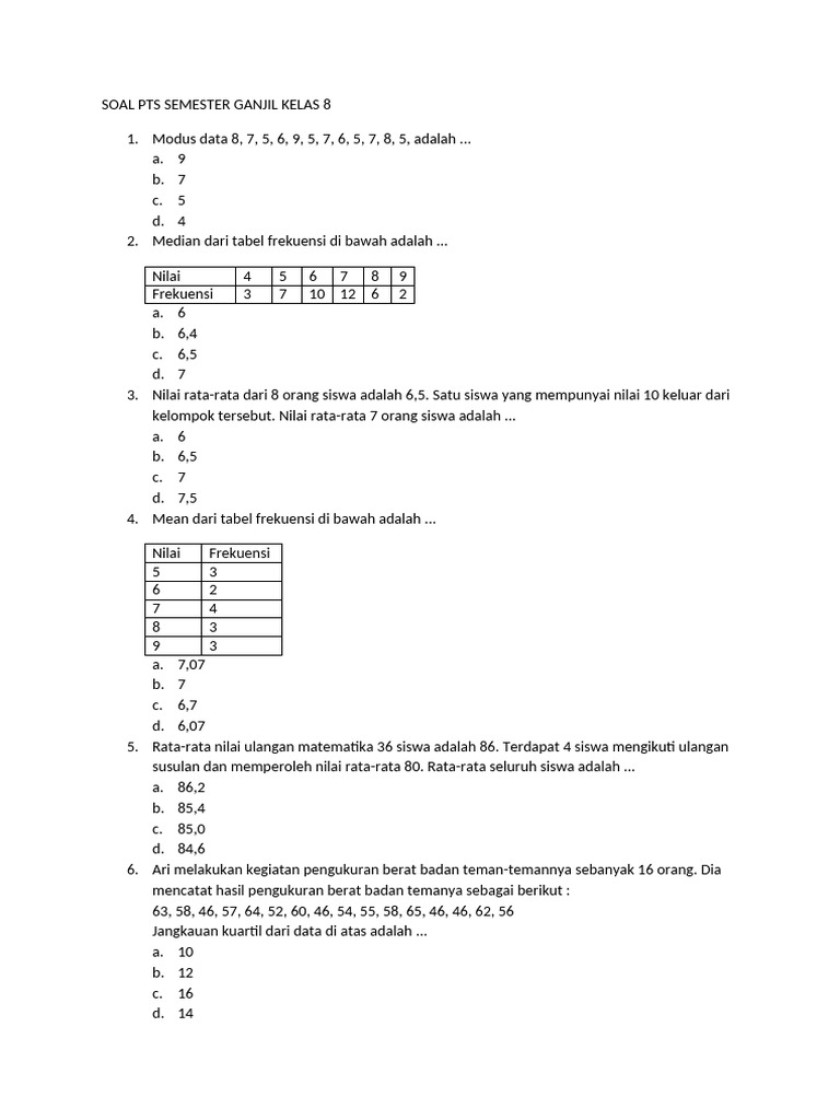 Soal PTS Sem Ganjil Kelas 8 | PDF