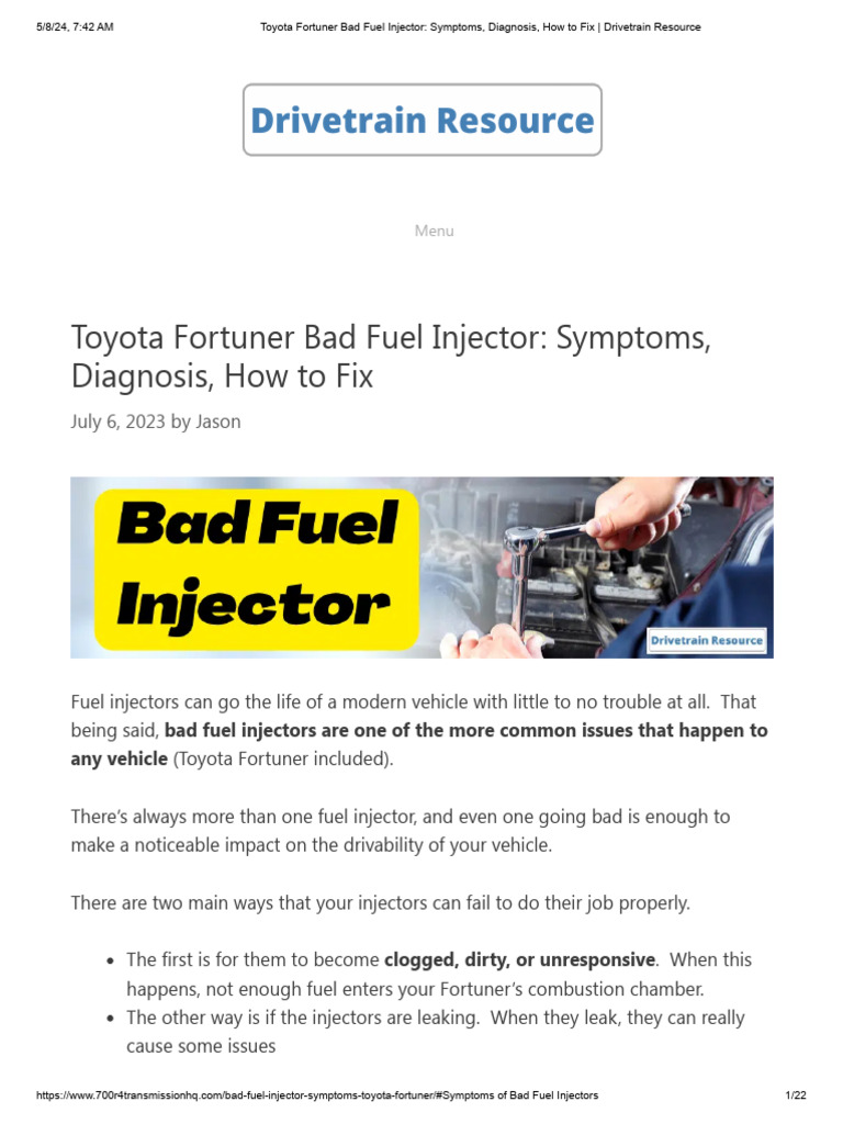 Toyota Fortuner Bad Injector Symptoms | PDF | Engines | Throttle