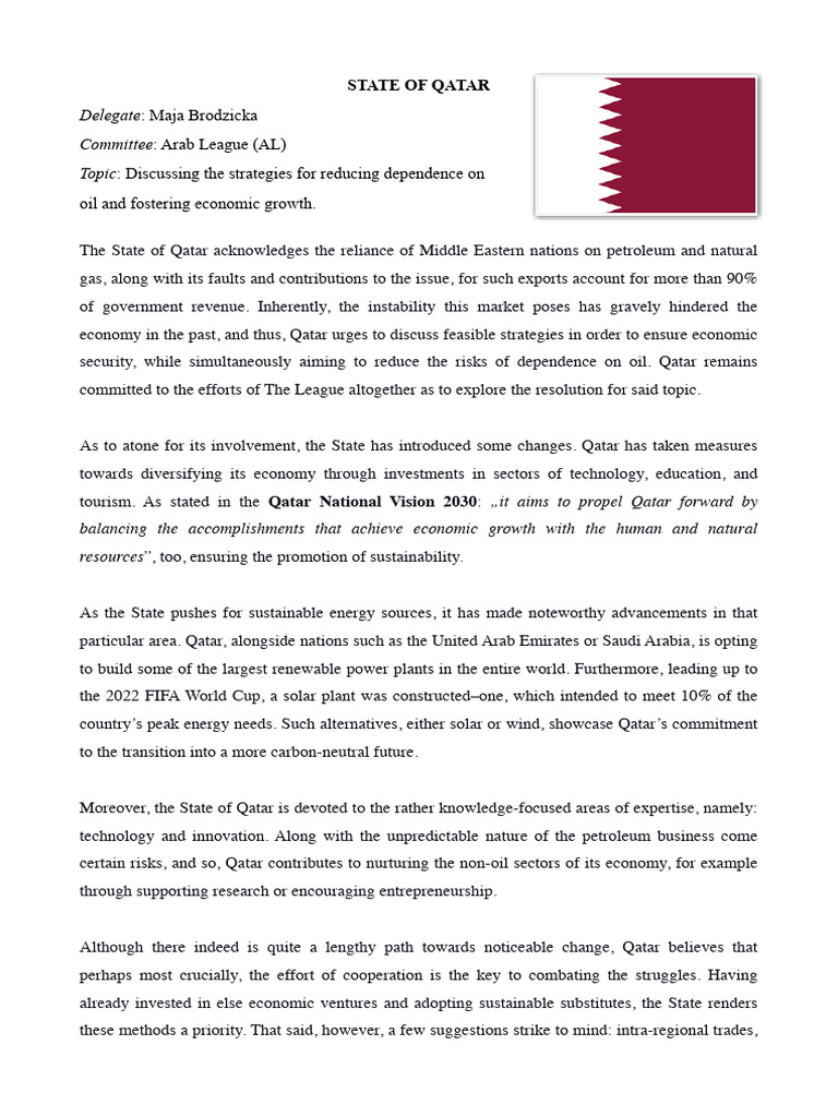 Position Paper Exemplar II | PDF | Qatar | Sustainability