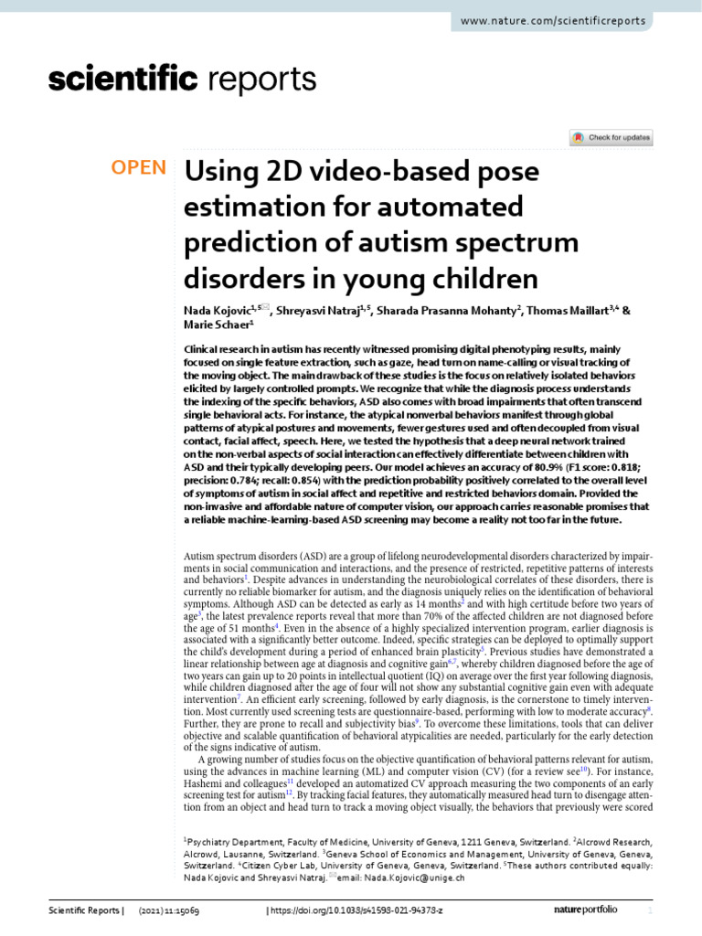 Using 2D Video Based Pose Estimation For Automated Prediction of Autism Spectrum Disorders in ...