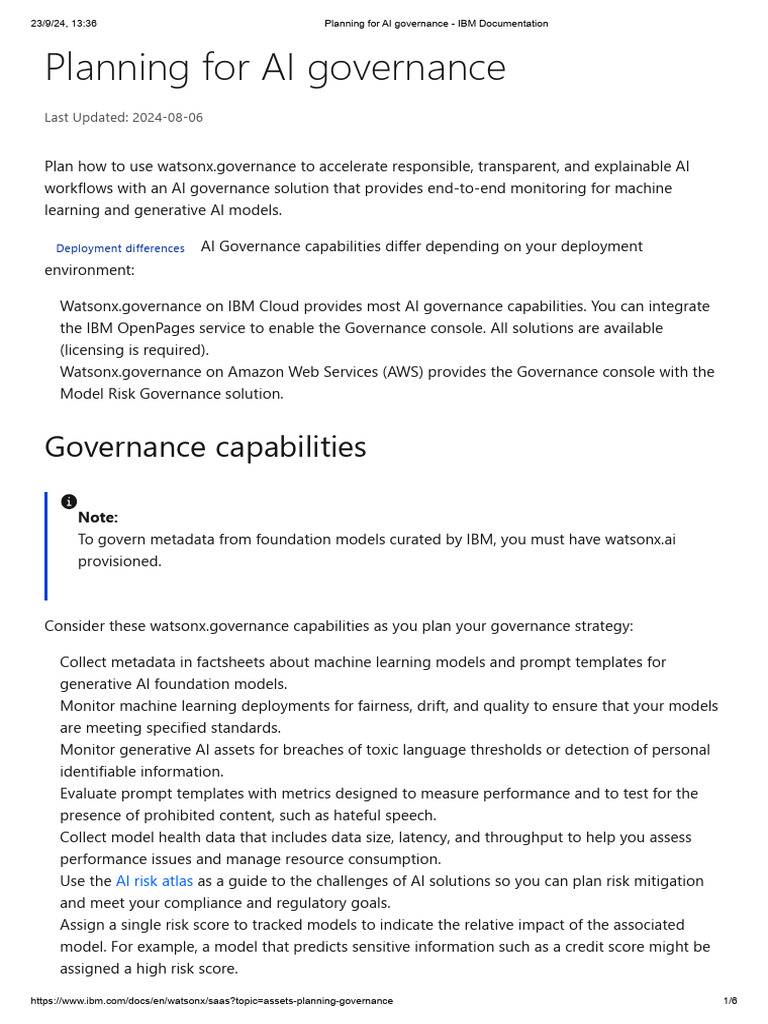Planning For AI Governance - IBM Documentation | PDF