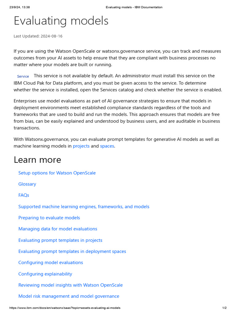 Evaluating Models - IBM Documentation | PDF