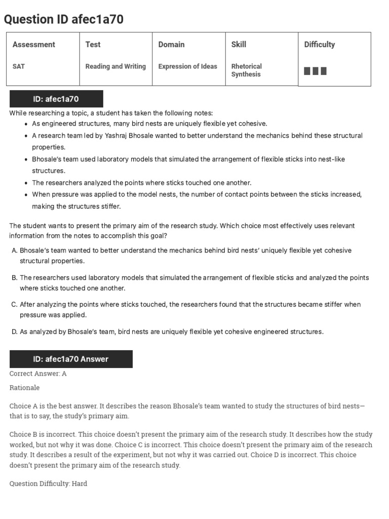 Rhetorical Synthesis (Level 3) Answer Key | PDF