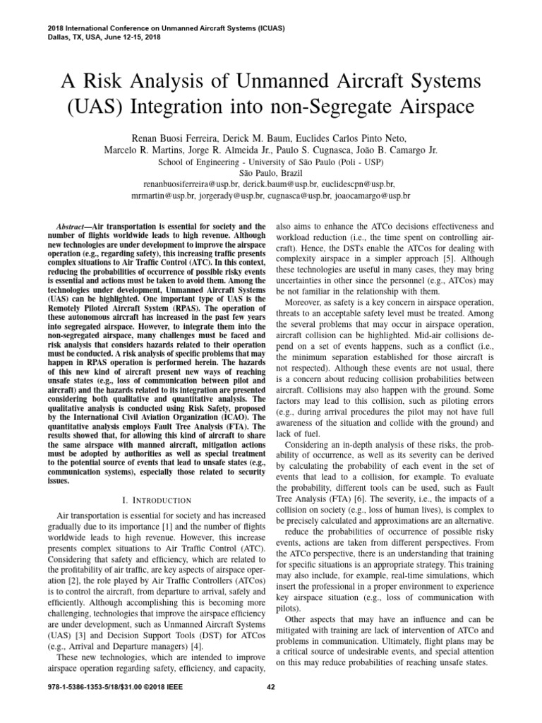 A Risk Analysis of Unmanned Aircraft Systems UAS Integration Into Non ...