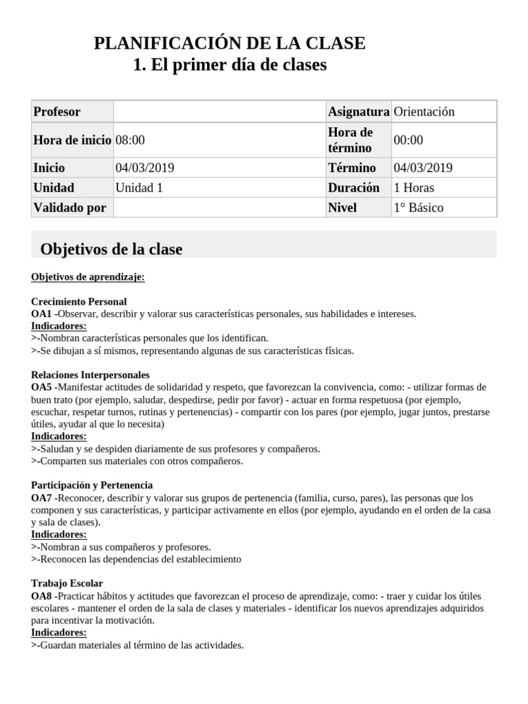 Planificación de La Clase 1 | PDF
