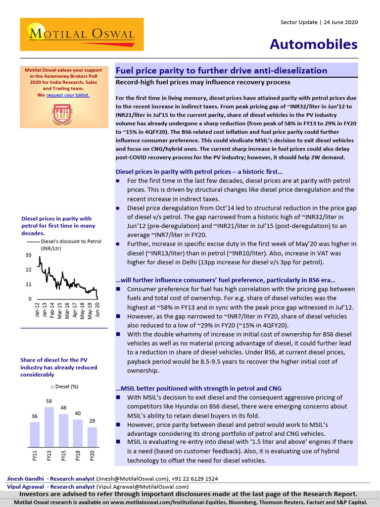 Automobiles: Fuel Price Parity To Further Drive Anti-Dieselization | PDF