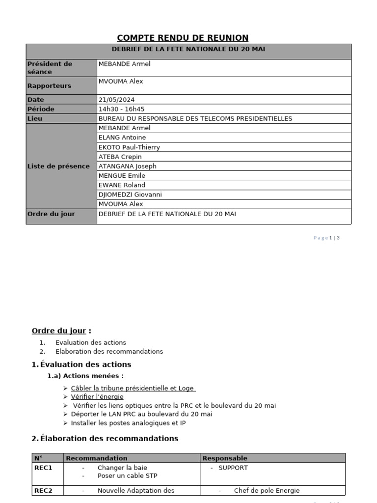 Projet de Compte Rendu - Debrief | PDF