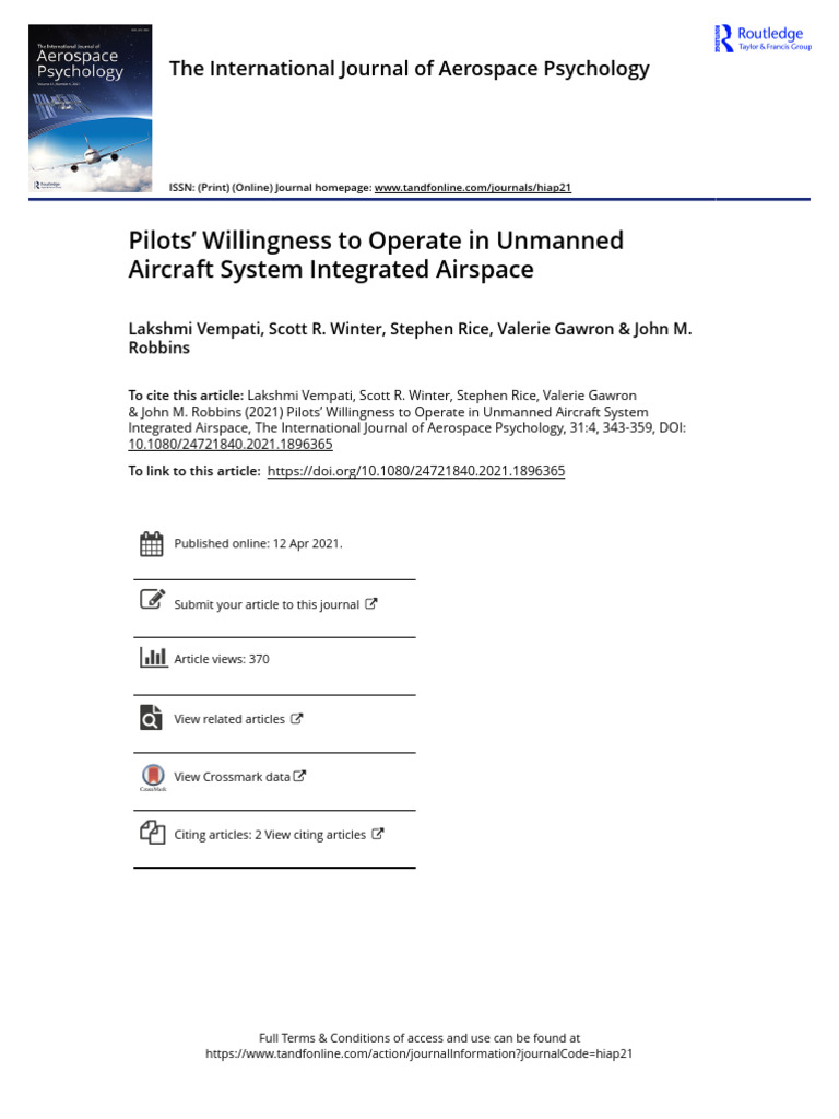 Pilots Willingness To Operate in Unmanned Aircraft System Integrated ...