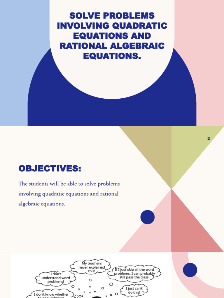 Solve Problems Involving Quadratic Equations And Rational Algebraic Pdf