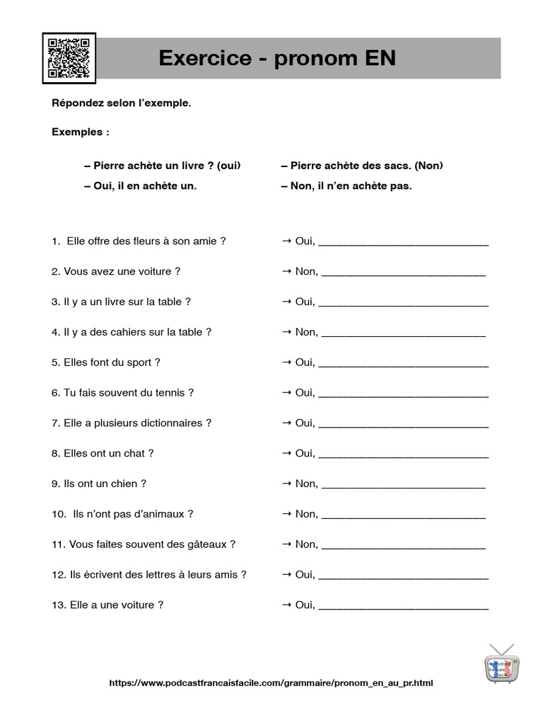 Exercices Pronom en | PDF