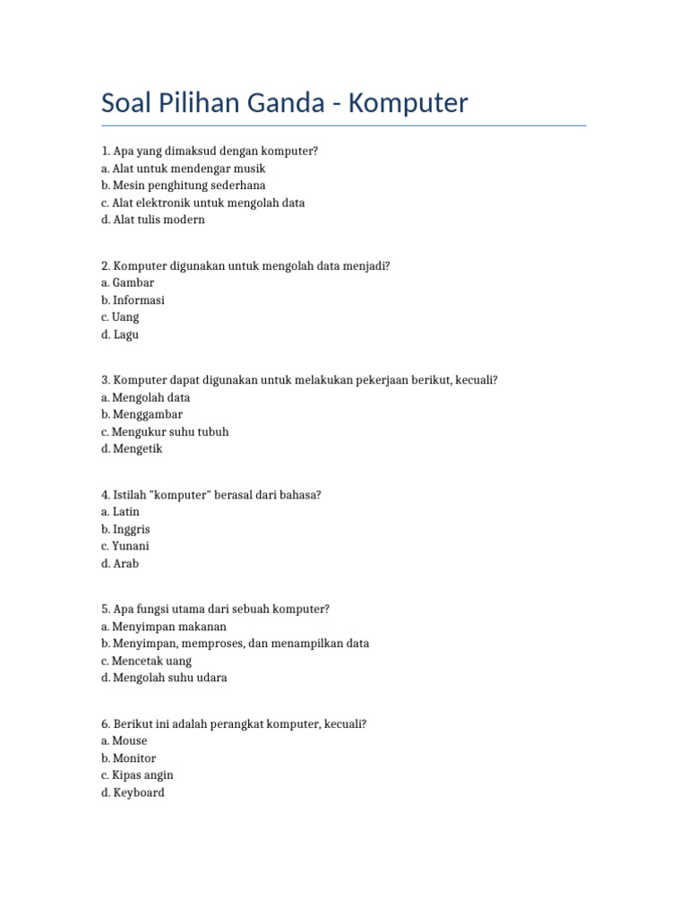 Soal Pilihan Ganda Komputer | PDF
