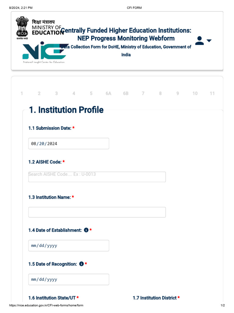 CFI Web Form Data Fields | PDF