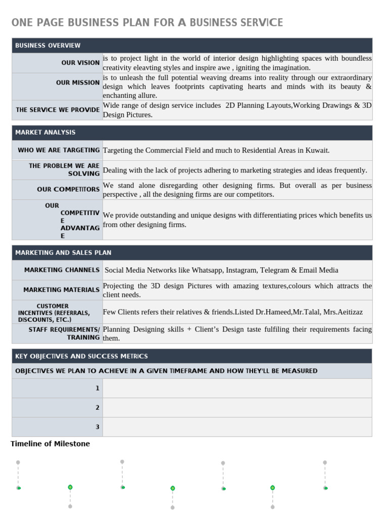 IC One Page Business Plan For A Service Business 10787 - PDF | PDF