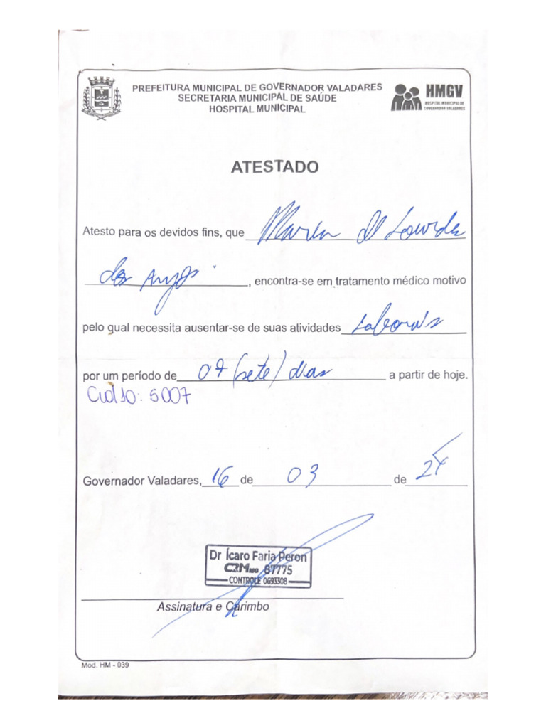 Atestado Maria de Lourdes | PDF