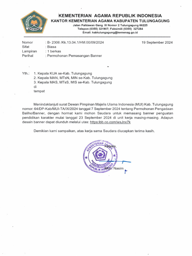Surat Permohonan Pemasangan Banner MUI Kepada Kepala KUA, Kepala ...