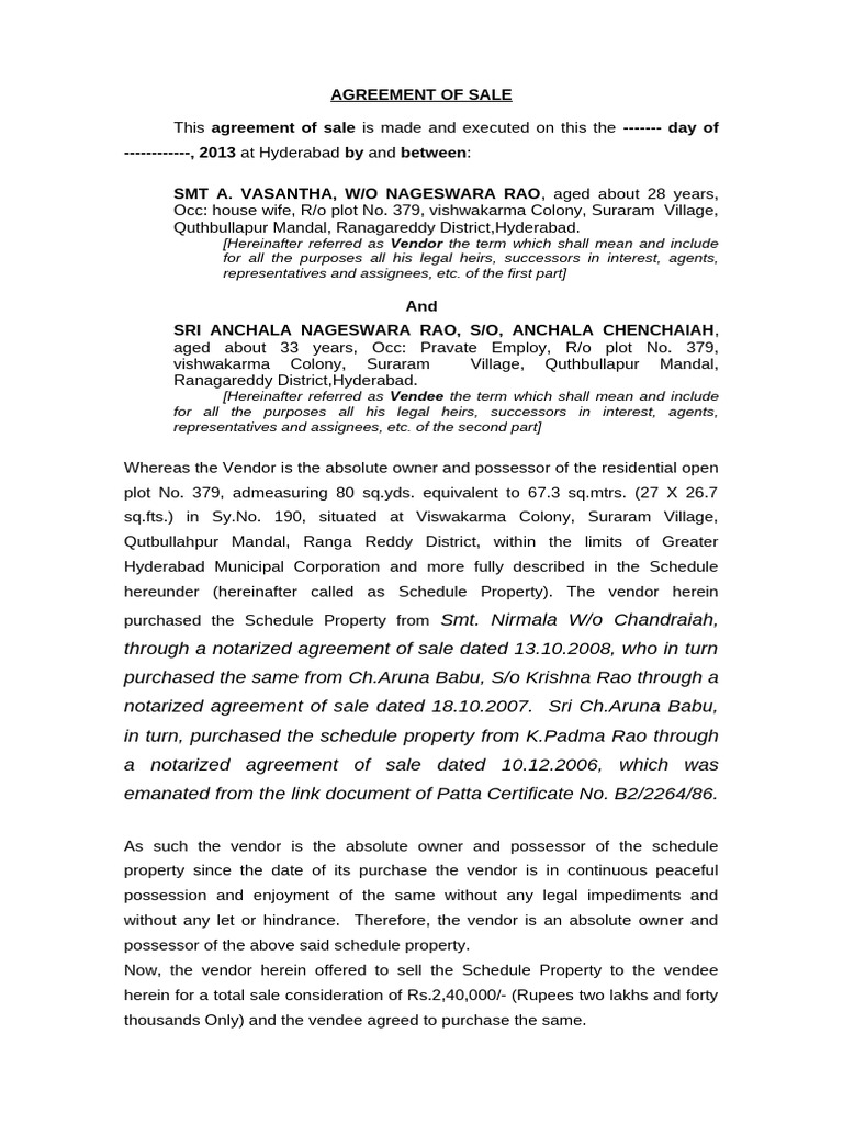 AGREEMENT OF SALE II | PDF
