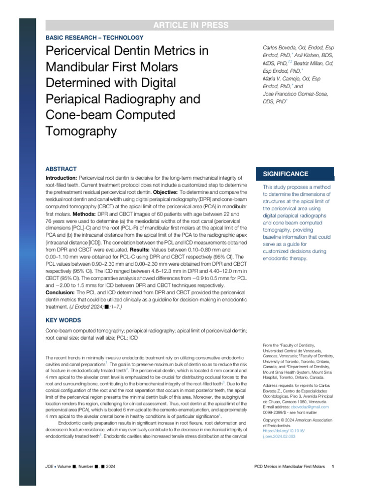 Pericervical Dentin Metrics in Mandibular First Molars Determined With ...