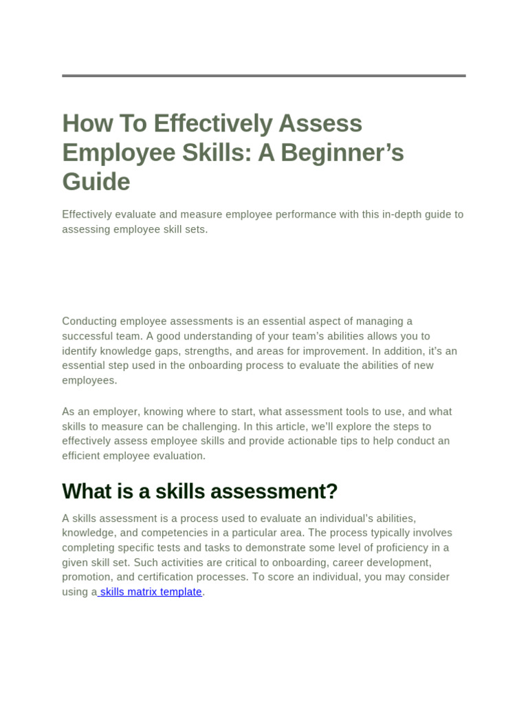 How To Effectively Assess Employee Skills A Beginner's Guide | PDF