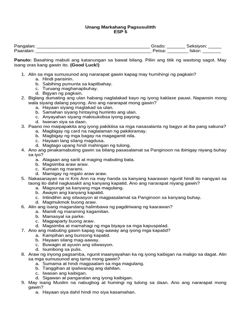 Esp 1st Periodical Test 2024 | PDF