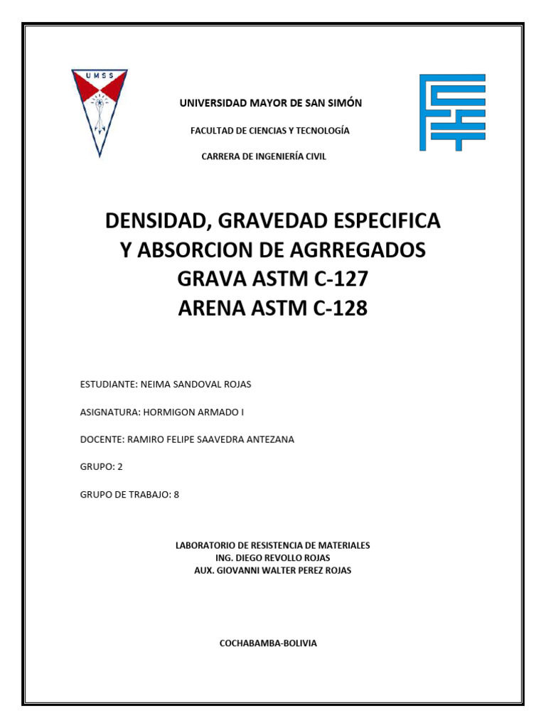 Ensayo de Densidad, Gravedad Especifica C | PDF