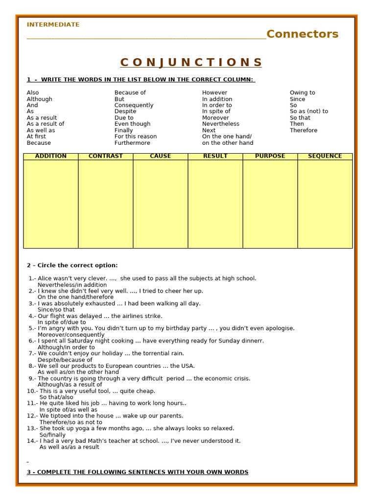 Conjunctions Sort and Practice | PDF | Career & Growth
