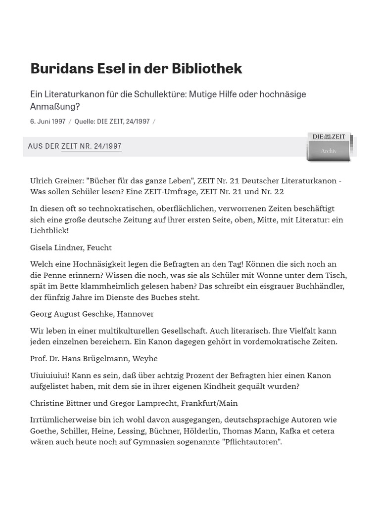 Buridans Esel in Der Bibliothek ZEIT ONLINE | PDF