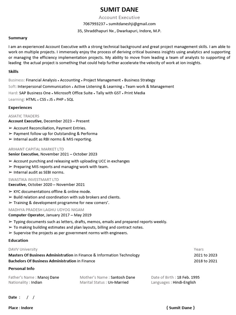 Sumit Dane Resume New | PDF | Computing | Business